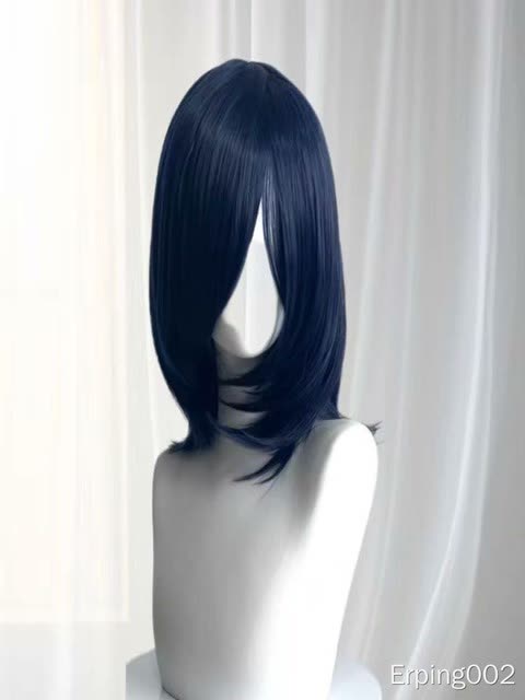 Парик Erping002 синий темный, средняя длина, волнистый с бровями, для косплея, парик для женщин — фото 1