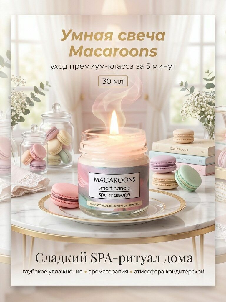 Смарт SPA свеча в банке с массажным маслом макарун Smart Master для педикюра и массажа, умное СПА масло для тела, лица, рук, ног и пяток от трещин и сухости, 30 мл
