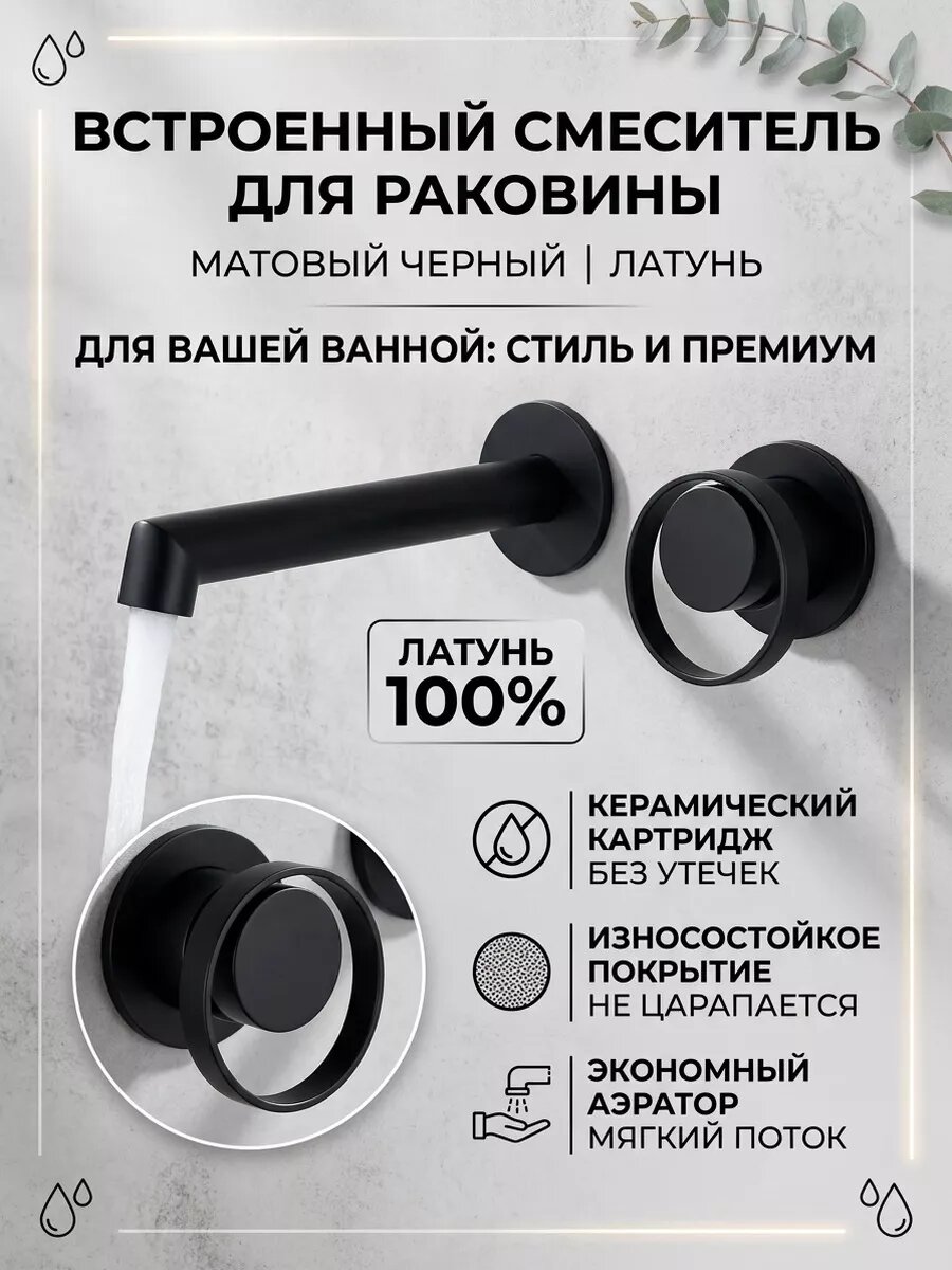 Настенный встраиваемый смеситель для раковины Ganzer GZ19144-C черный