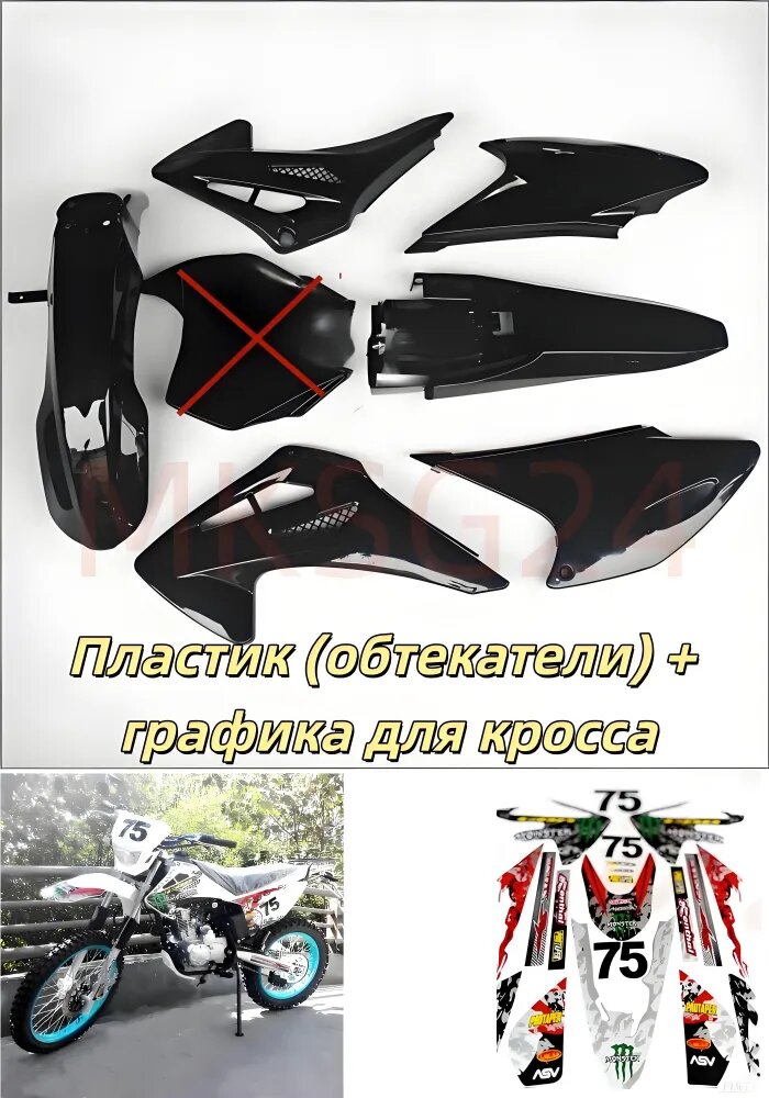 Пластик облицовки CQR 150-250, полный комплект: передние и задние крылья, брызговики, обтекатели, номерные таблички. Универсальный для эндуро, кросс, питбайк (без фары)