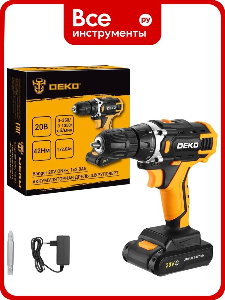 Аккумуляторная дрель-шуруповерт DEKO Banger 20V ONE+, 1x2.0Ач 083-1116