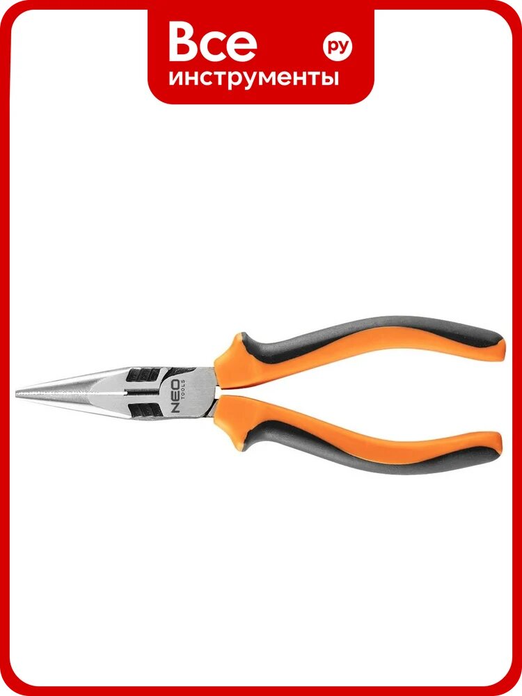 Длинногубцы NEO Tools FS, полупрофессиональные, прямые губки из CrNi, двухкомпонентные рукоятки, для работ в мастерской