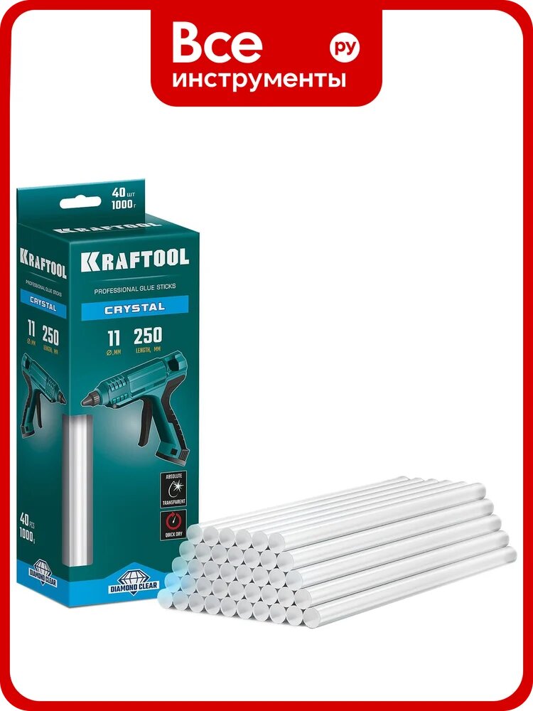 Кристально прозрачные клеевые стержни KRAFTOOL Crystal, 40 шт – прозрачный полимер, температура плавления