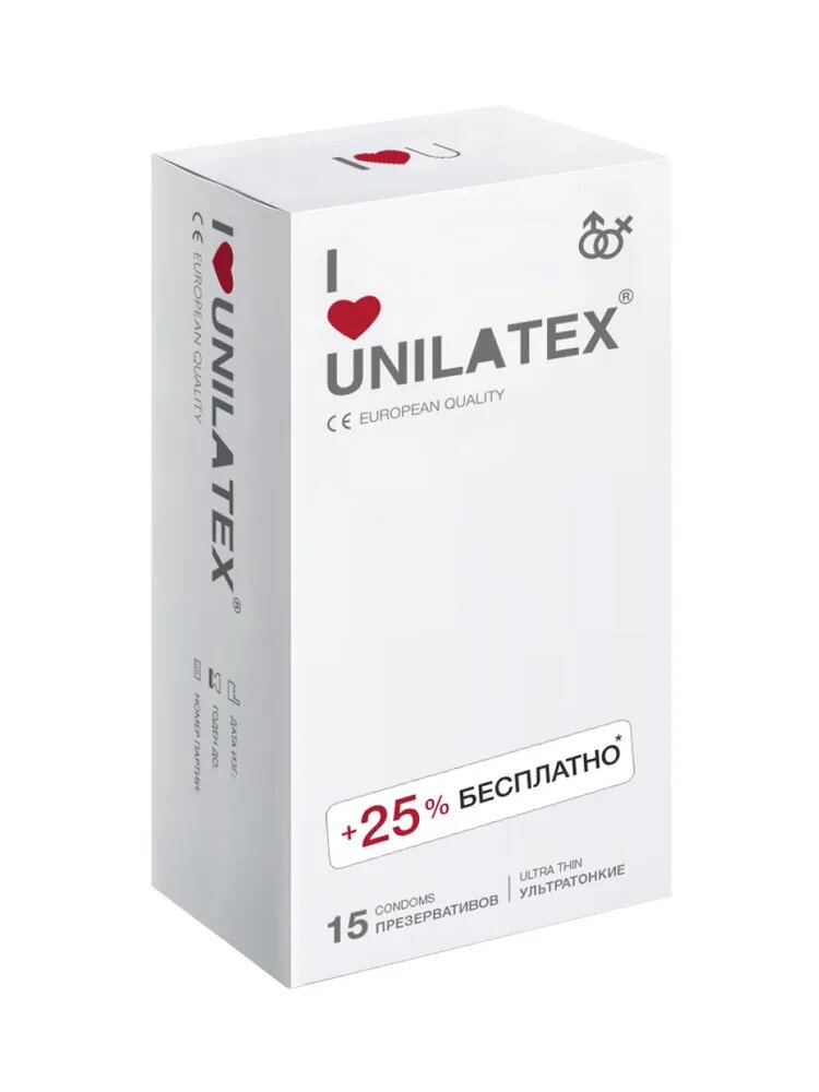 Презервативы UNILATEX UltraThin, 12 шт. + 3 шт. в подарок.
