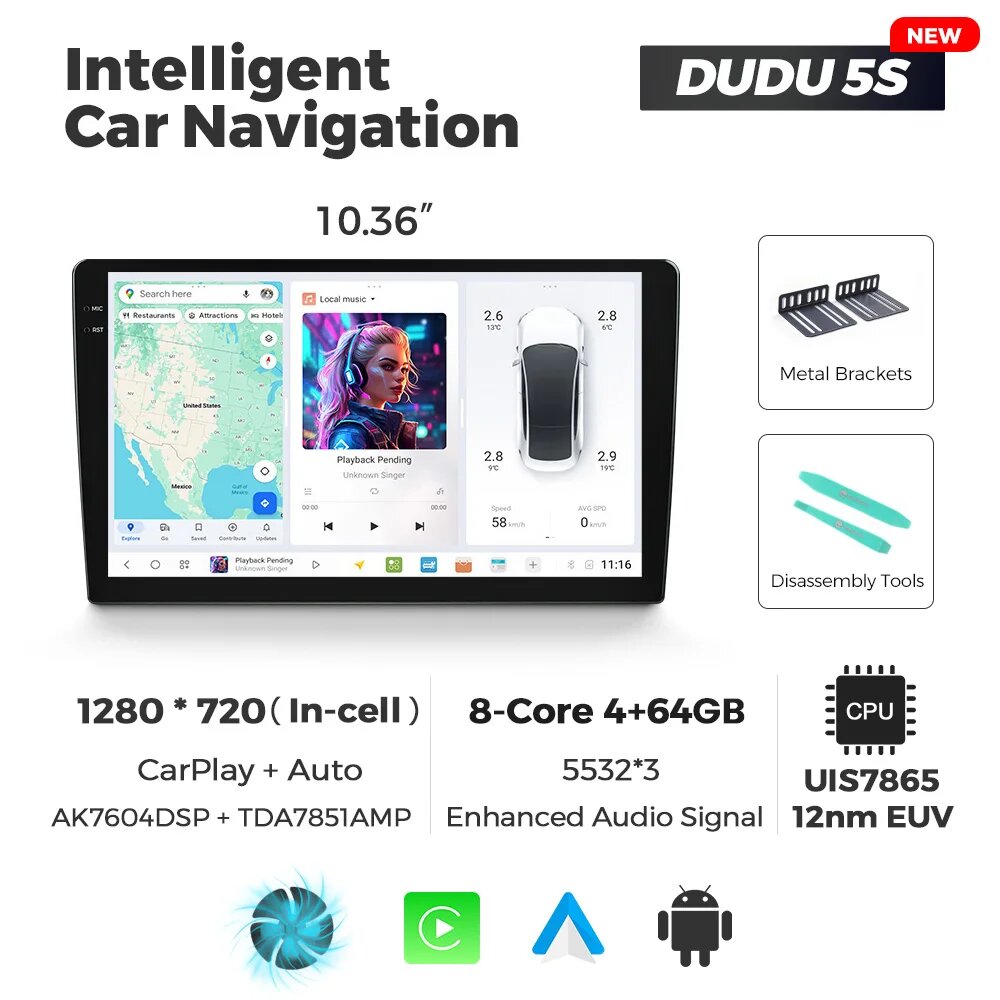 Автомобильный мультимедийный видеоплеер DUDUAUTO DUDU7 7870, универсальный экран 9,5, 10,36, 11,5, 13 дюймов, 2K, Android 13, Carplay, двойной GPS DTS автомагнитола 2дин android магнитола для авто андроид магнитола
