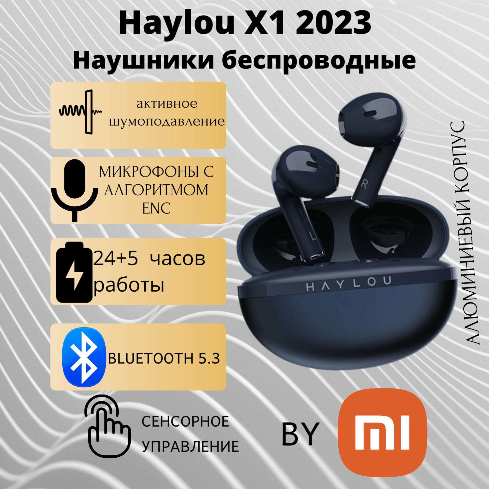 Haylou Наушники беспроводные с микрофоном Haylou X1 2023, Bluetooth, USB Type-C, синий