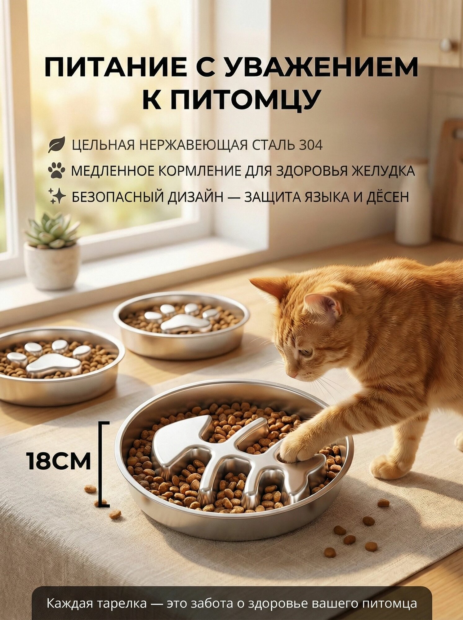 Медленная тарелка для питомцев из нержавеющей стали 304