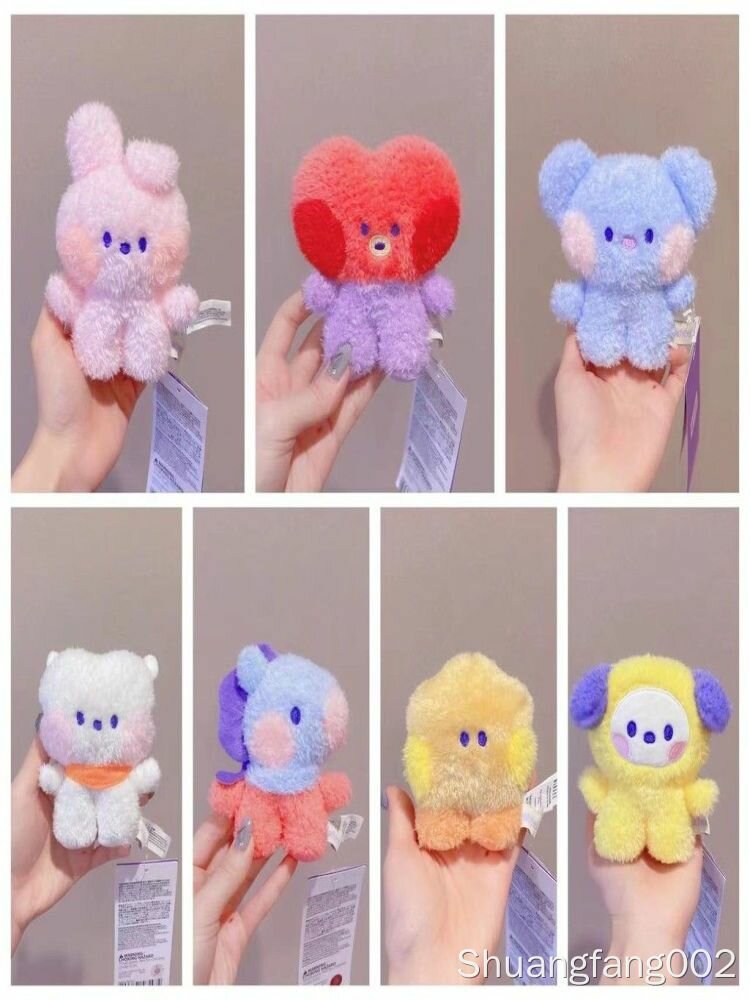 Плюшевый брелок BT21 желтый Minja с синими ушами, мягкий, для ключей, авто, подарок — фото 1