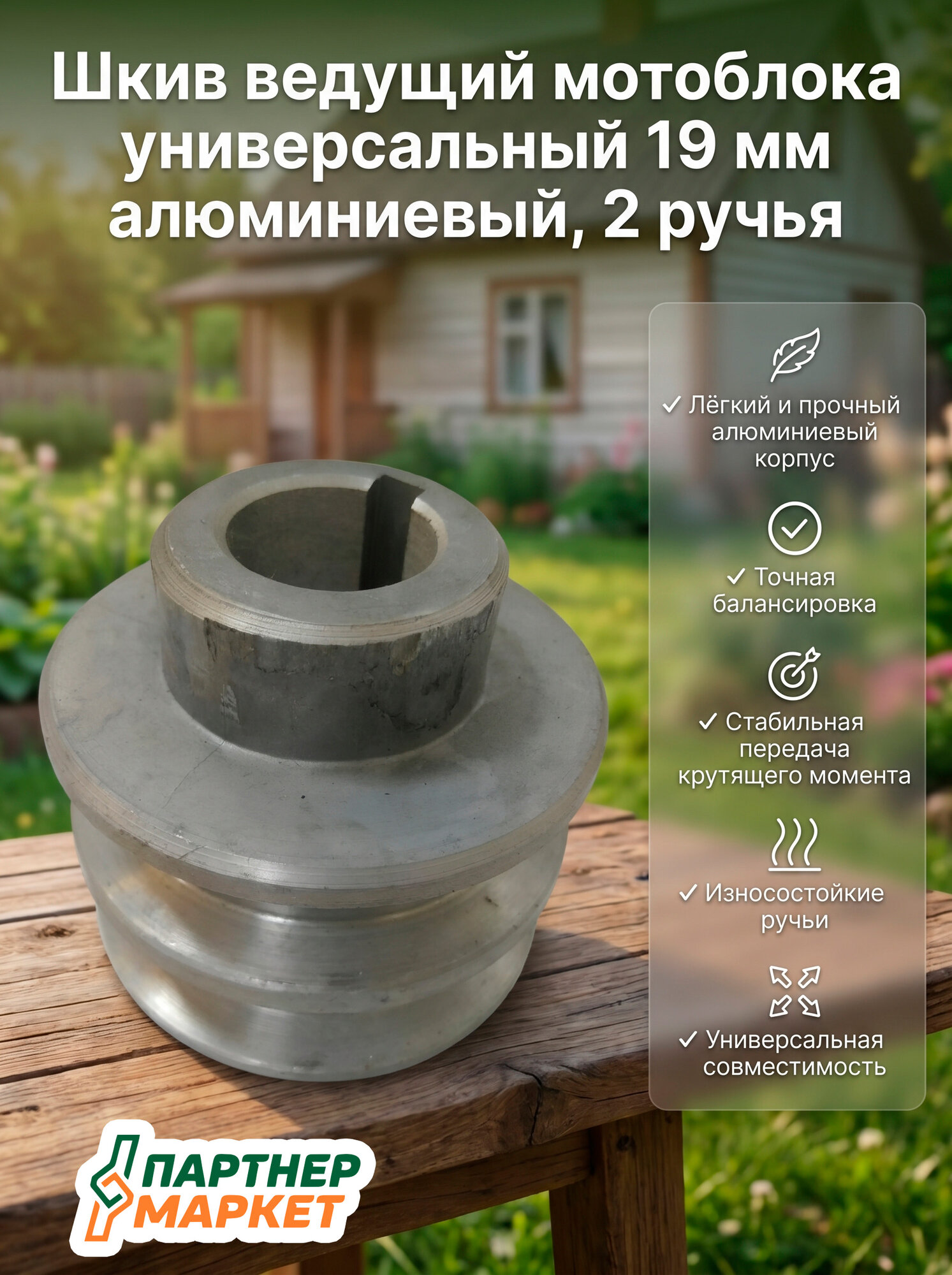 Шкив ведущий мотоблока универсальный 19 мм алюминиевый, 2 ручья