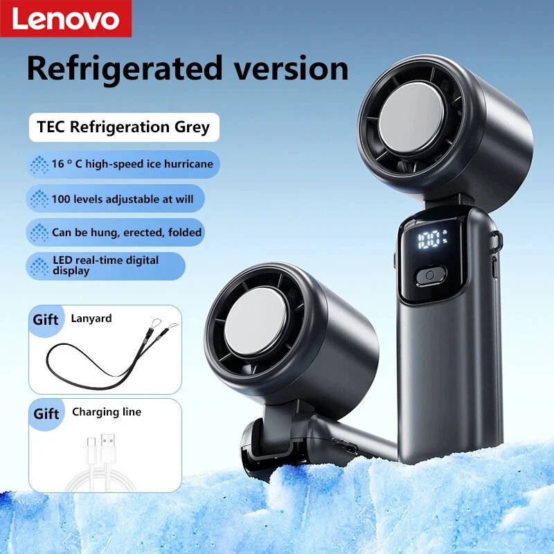 Портативный вентилятор Lenovo USB с цифровым дисплеем Refrigeration Grey