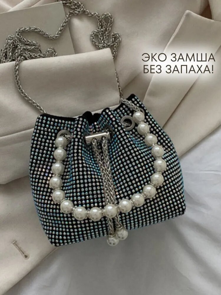 Сумка клатч женская, вечерняя, изумрудная, из экокожи и страз, 23 см — фото 1