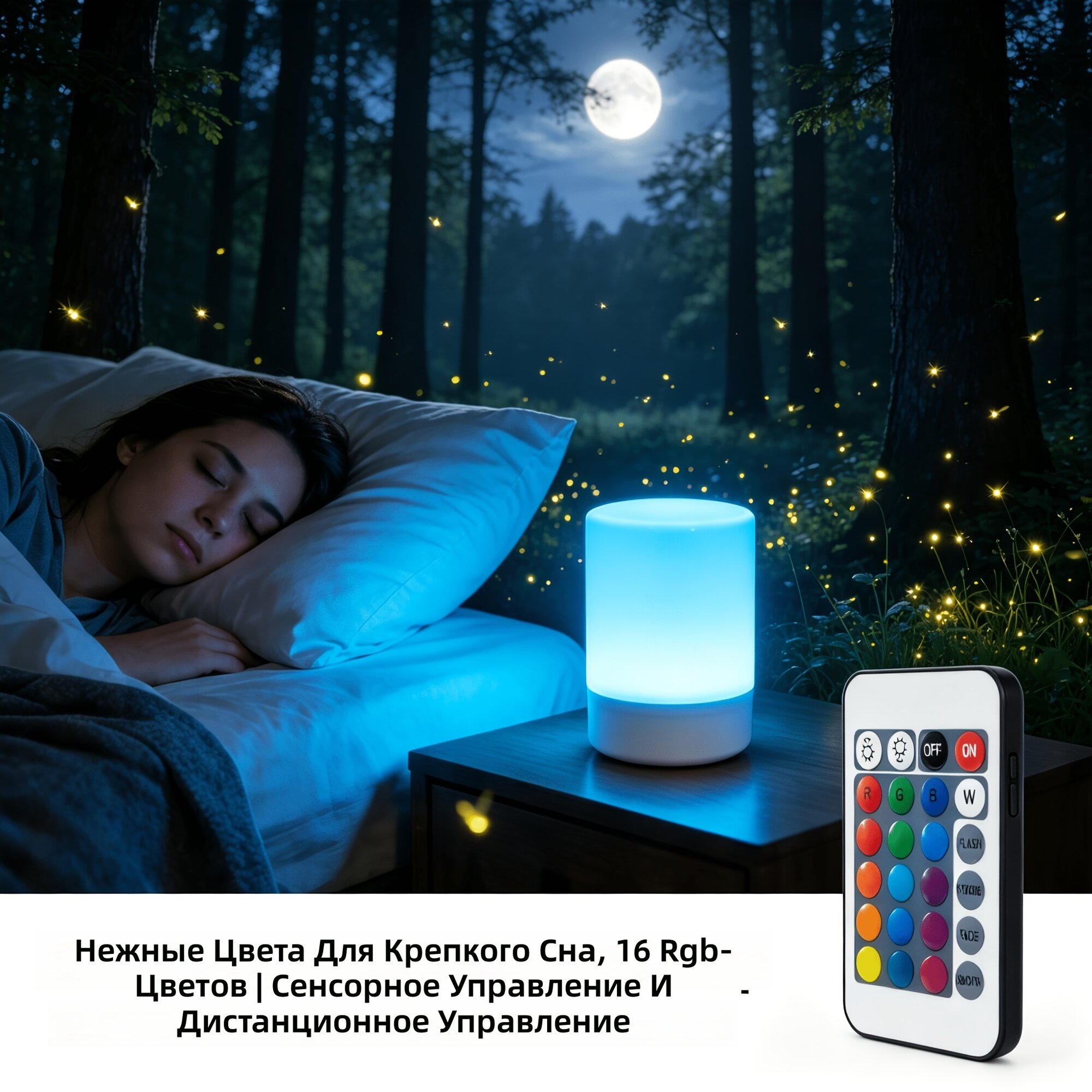 Портативный светодиодный ночник с сенсорным управлением яркостью и RGB-подсветкой, 16 цветов, 1 шт.