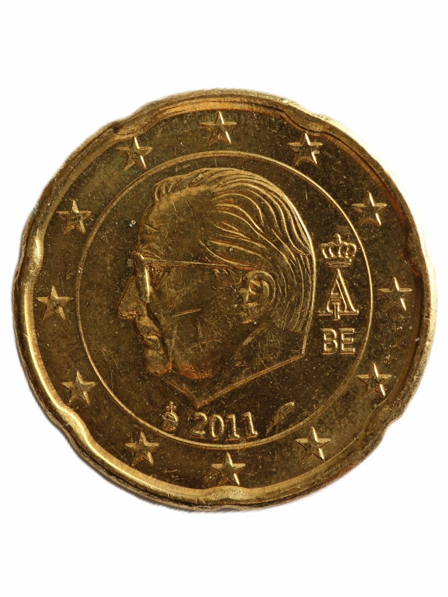 Подлинная монета Бельгии 20 евроцентов 2011 года Альберт II