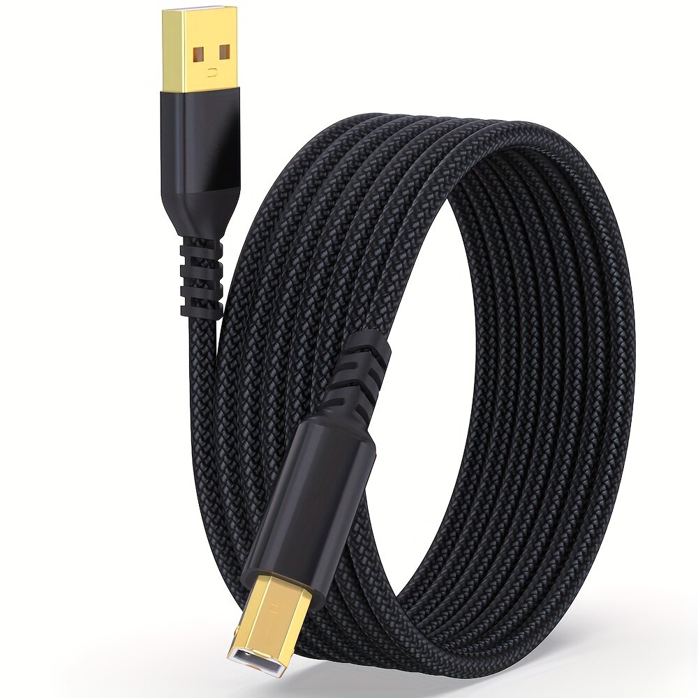 Кабель USB-A – USB-B 2.0, скорость 480 Мбит/с, для принтера и внешнего жесткого диска, позолоченные контакты, 5 м (16 футов), черный