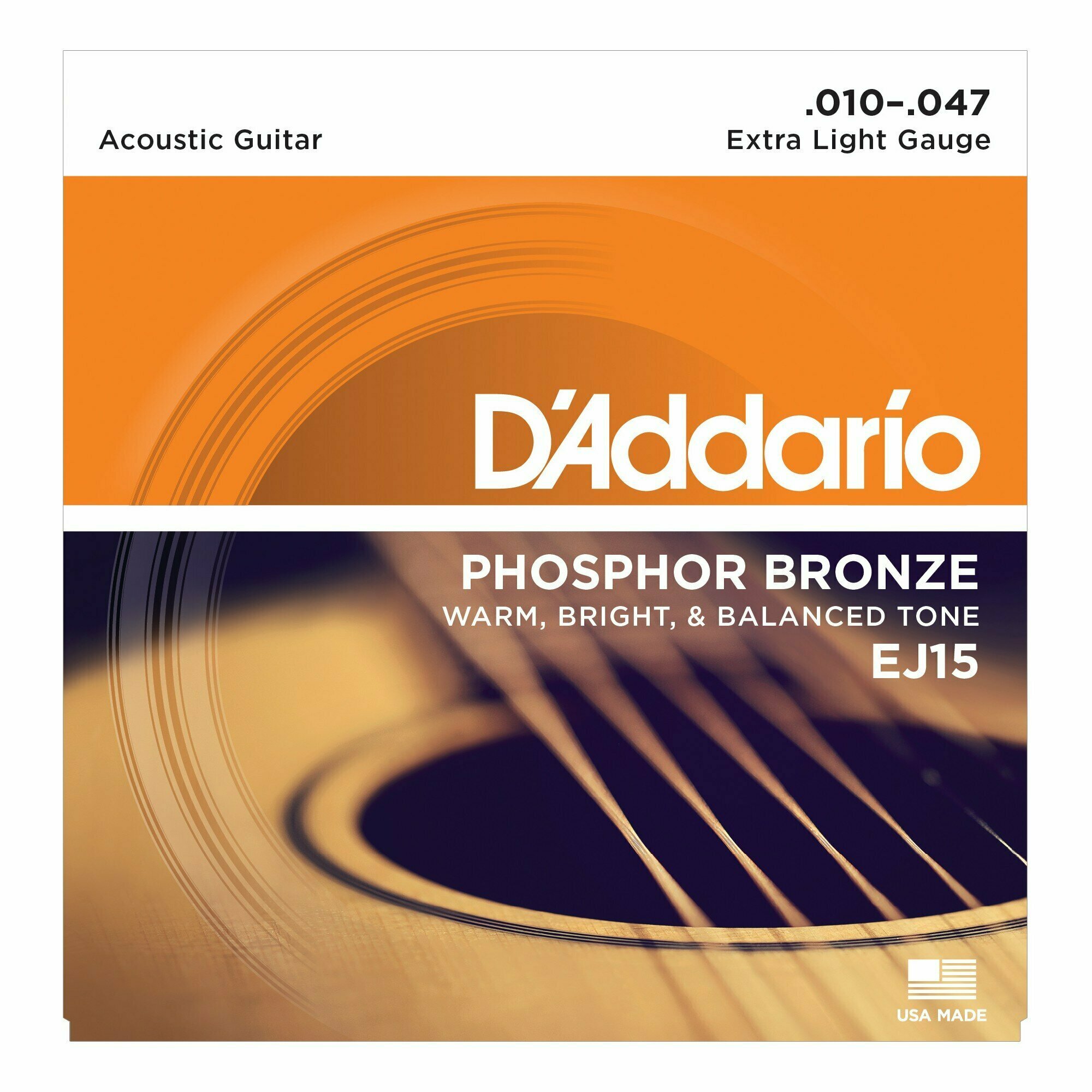 Струны для акустической гитары D'ADDARIO EJ15 PHOSPHOR BRONZE EXTRA LIGHT 10-47 EJ15-010*047