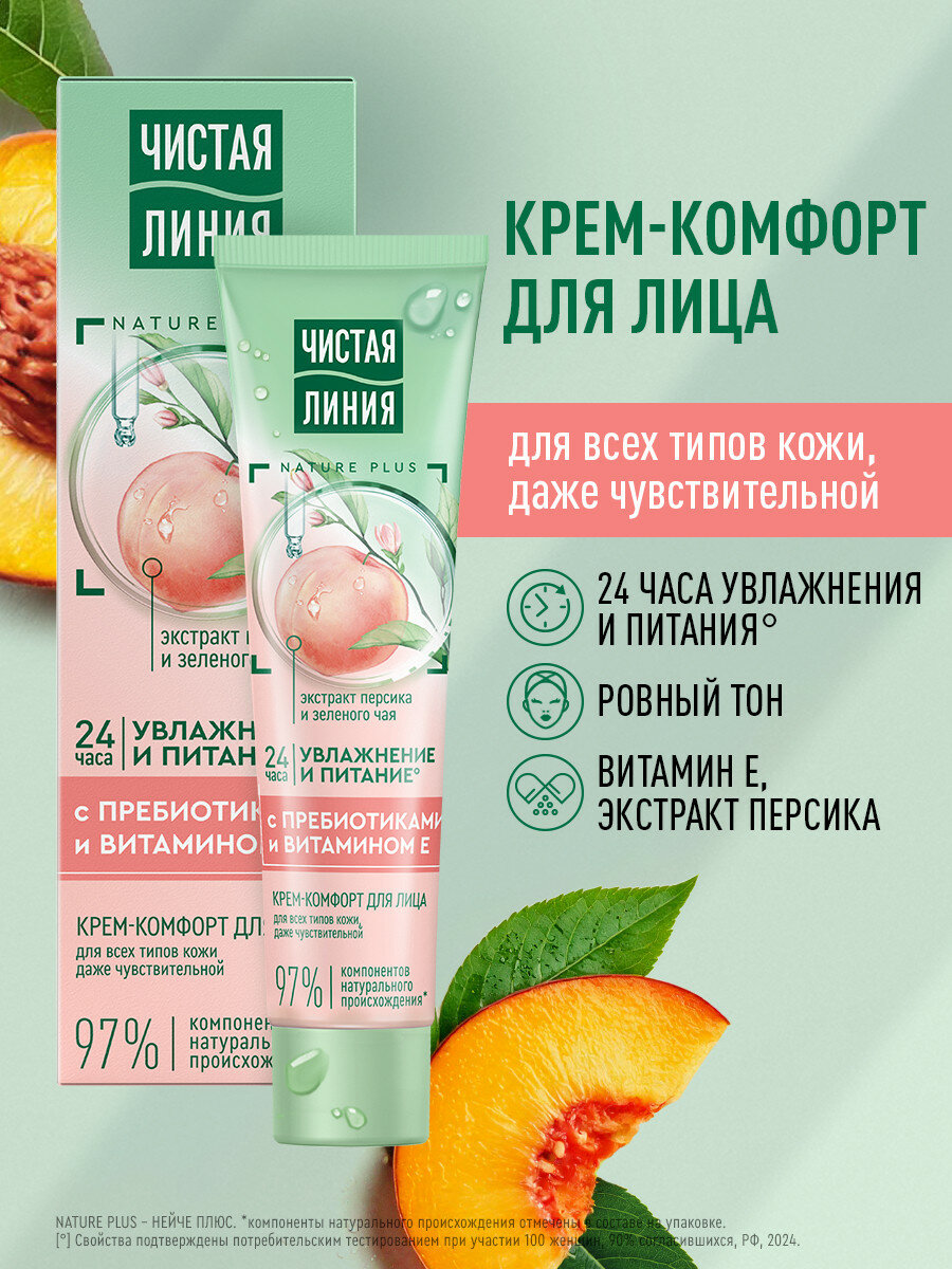 Чистая Линия Крем для лица увлажняющий и питательный с витамином Е и пребиотиками 40 мл