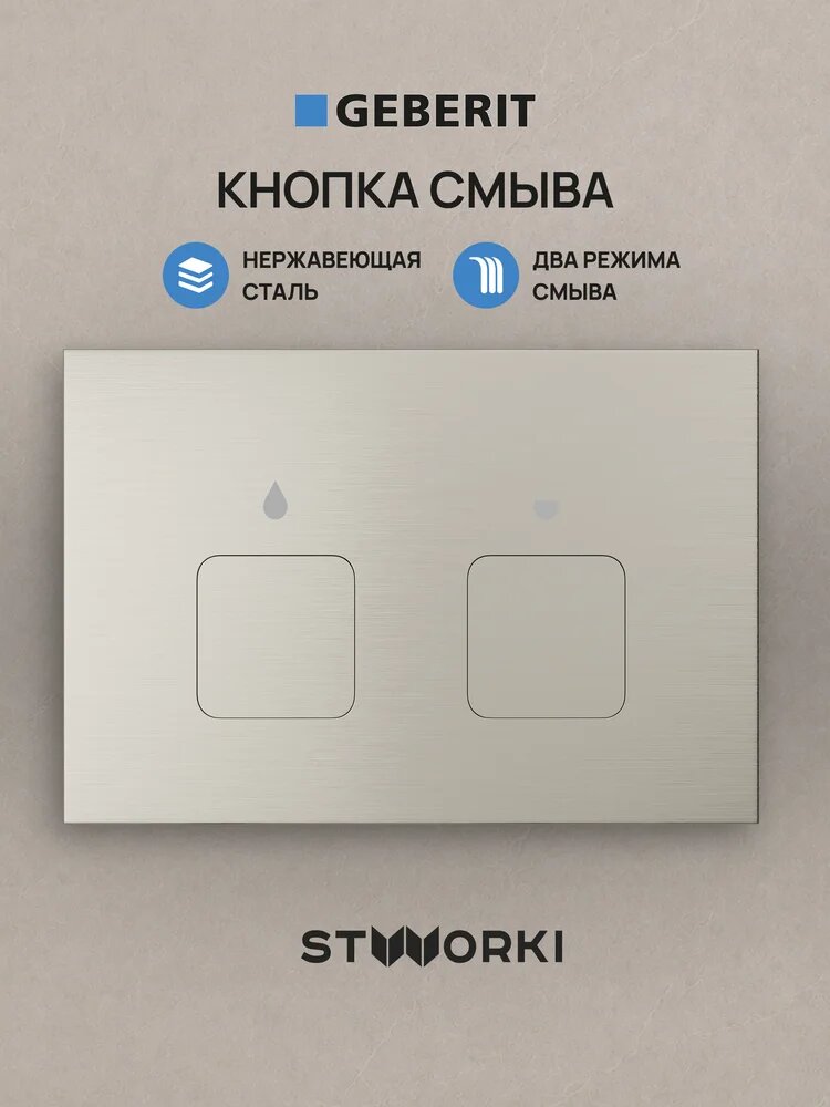 Кнопка смыва для инсталляции STWORKI S510000 / Geberit Duofix UP 320 111.300.00.5 STWORKI S51532NI никель матовая, из нержавеющей стали, двойной смыв