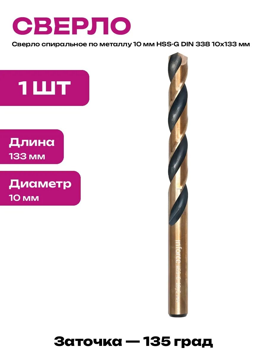 Сверло по металлу 10 мм спиральное DIN 338 заточка 135 сталь