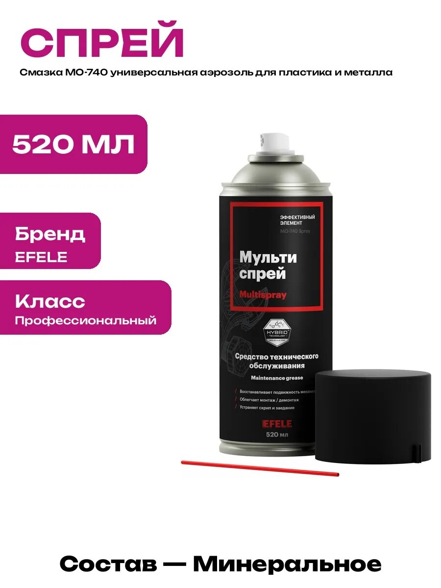 Смазка аэрозоль MO-740 для устранения скрипа петель и дверей