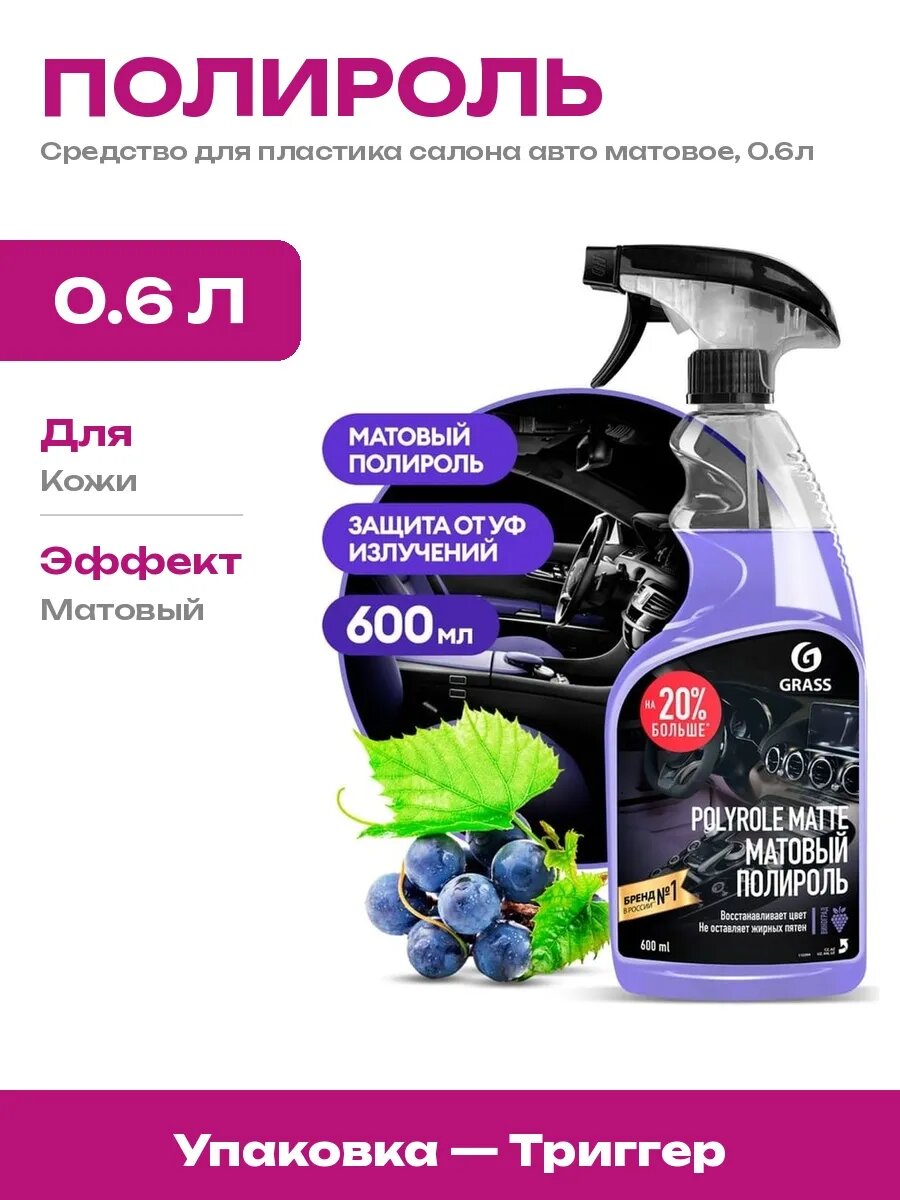 Полироль для пластика авто, матовый эффект, виноград 600мл