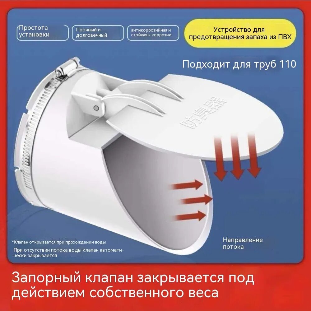 Пластиковый горизонтальный сливной клапан для труб 110.08mm