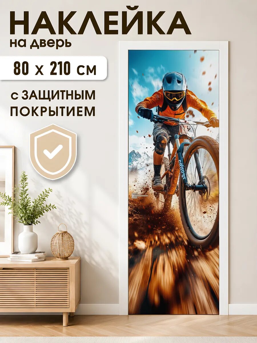 Наклейка на дверь Горный велосипедист Арт: d_34_02281