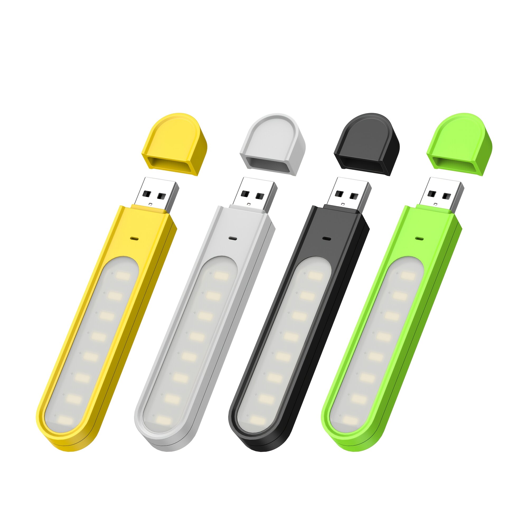USB мини-ночники, набор 4 шт, светодиодные, энергоэффективные, компактные, для спальни, улицы и палатки, защита глаз, цвета: черный, белый, зеленый, желтый