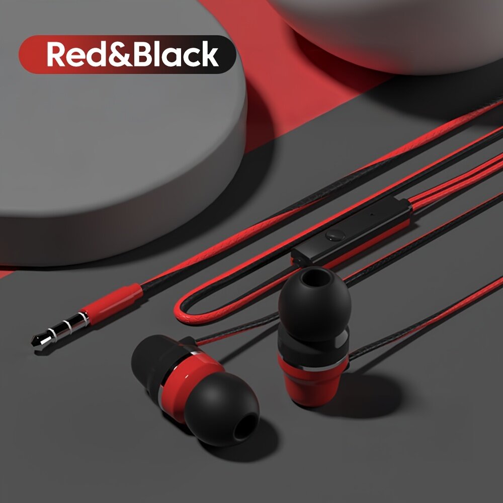 Проводные наушники-вкладыши 3.5mm HiFi с микрофоном, двухцветные (черный/красный) для телефона, ноутбука, планшета и ПК