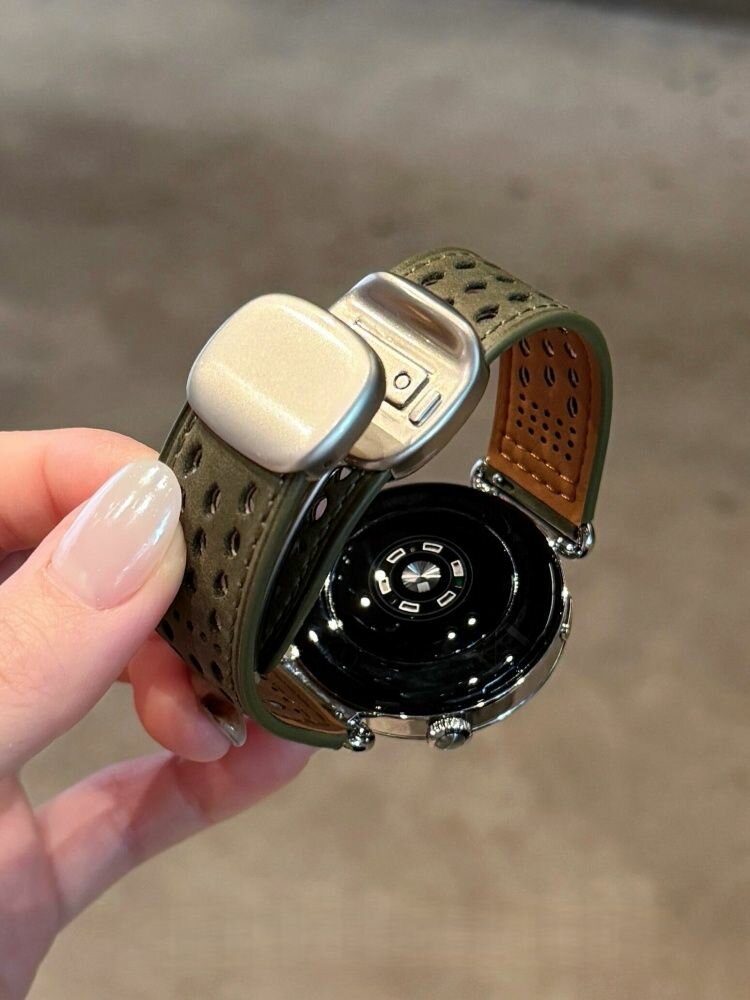 Кожаный ремешок для 22мм смарт-часов Honor Watch 5 и 4 Pro, MagicWatch 2 46мм, с магнитной застёжкой-клипсой, многодырочной конструкцией, гибкий и износостойкость/ модные тенденции, 5цветов на выбор для часов магнитный ремешок сменный замен