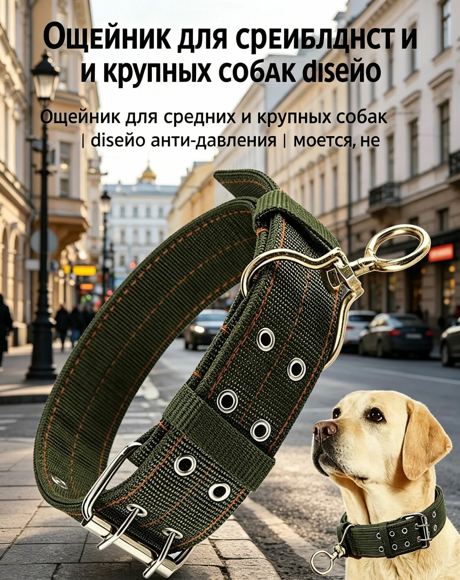 Ошейник брезентовый для средних/крупных собак, прочный регулируемый с металлической фурнитурой, для прогулок и дрессировки