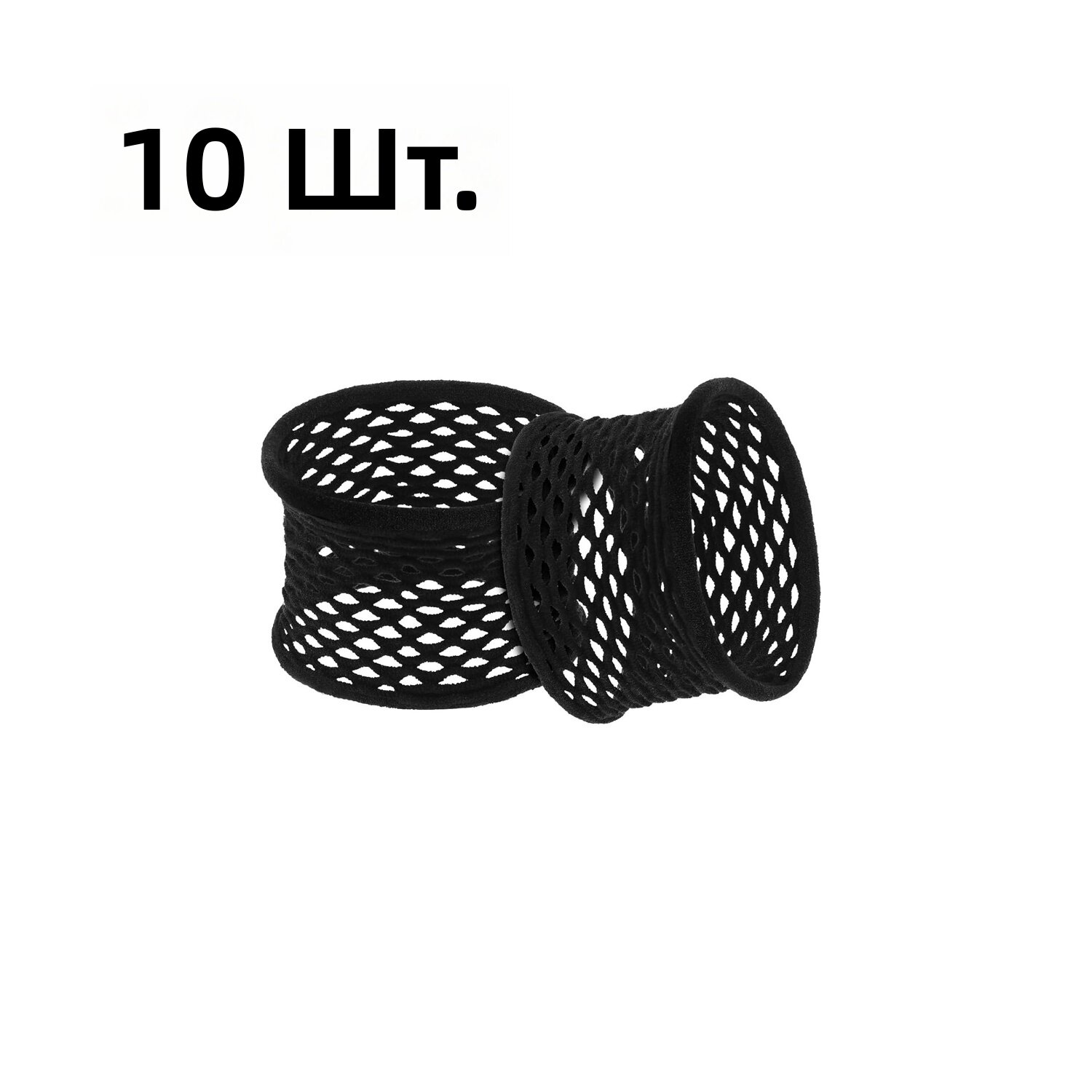 Высокоэластичная резинка для хвоста с утолщенной полой структурой, сетчатый дизайн для дышащего комфорта, подходит для густых вьющихся волос и большого объема, универсальный аксессуар для спорта и повседневной носки, 10 шт, черный