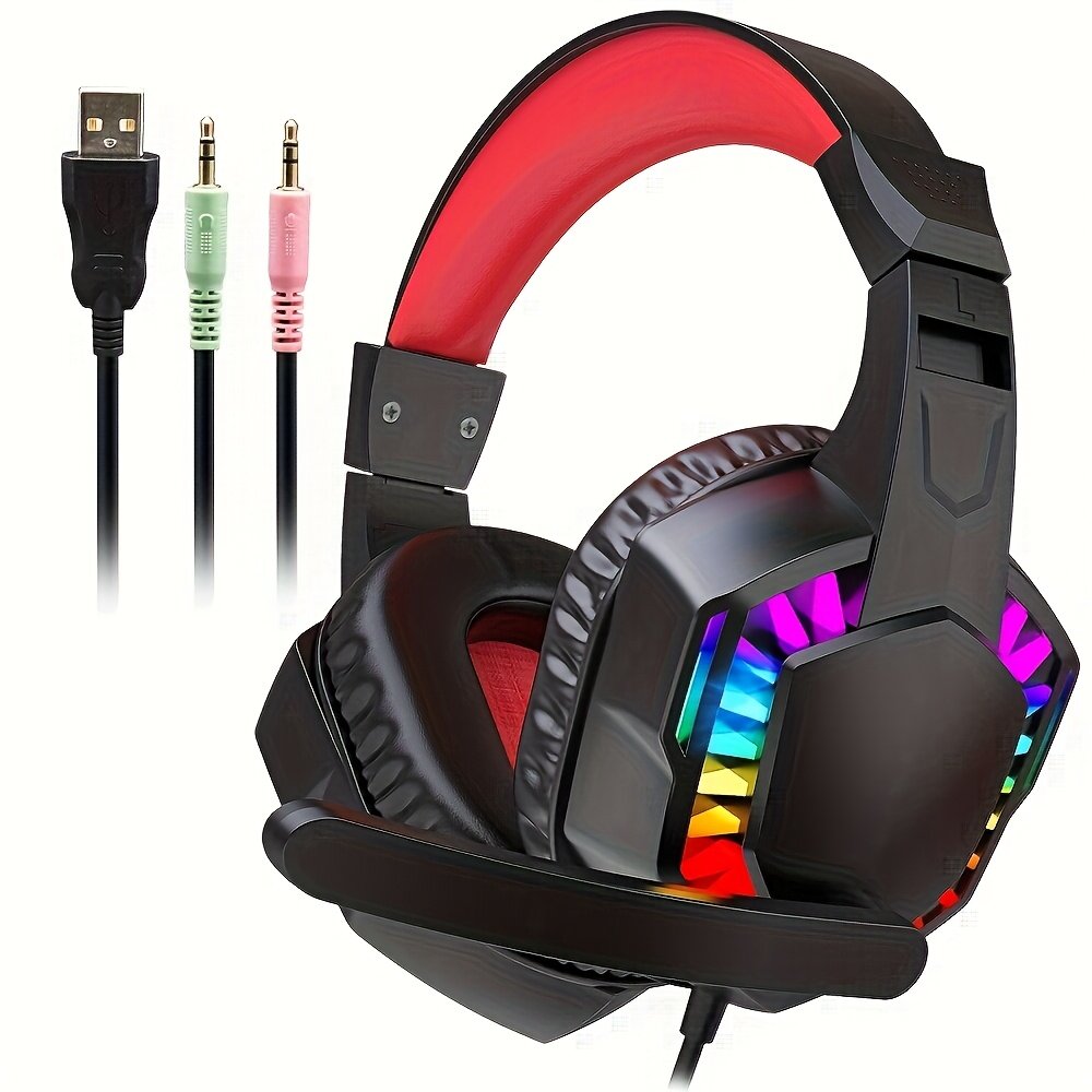 Проводная игровая гарнитура с RGB-подсветкой, шумоподавляющим микрофоном и объемным звуком, черного цвета, для игр, музыки и фильмов