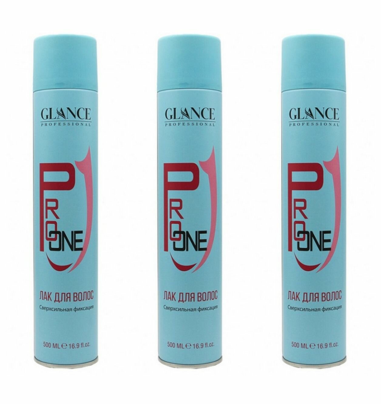 Glance Professional Лак для волос, сверхсильная фиксация, 500 мл, 3 штуки.