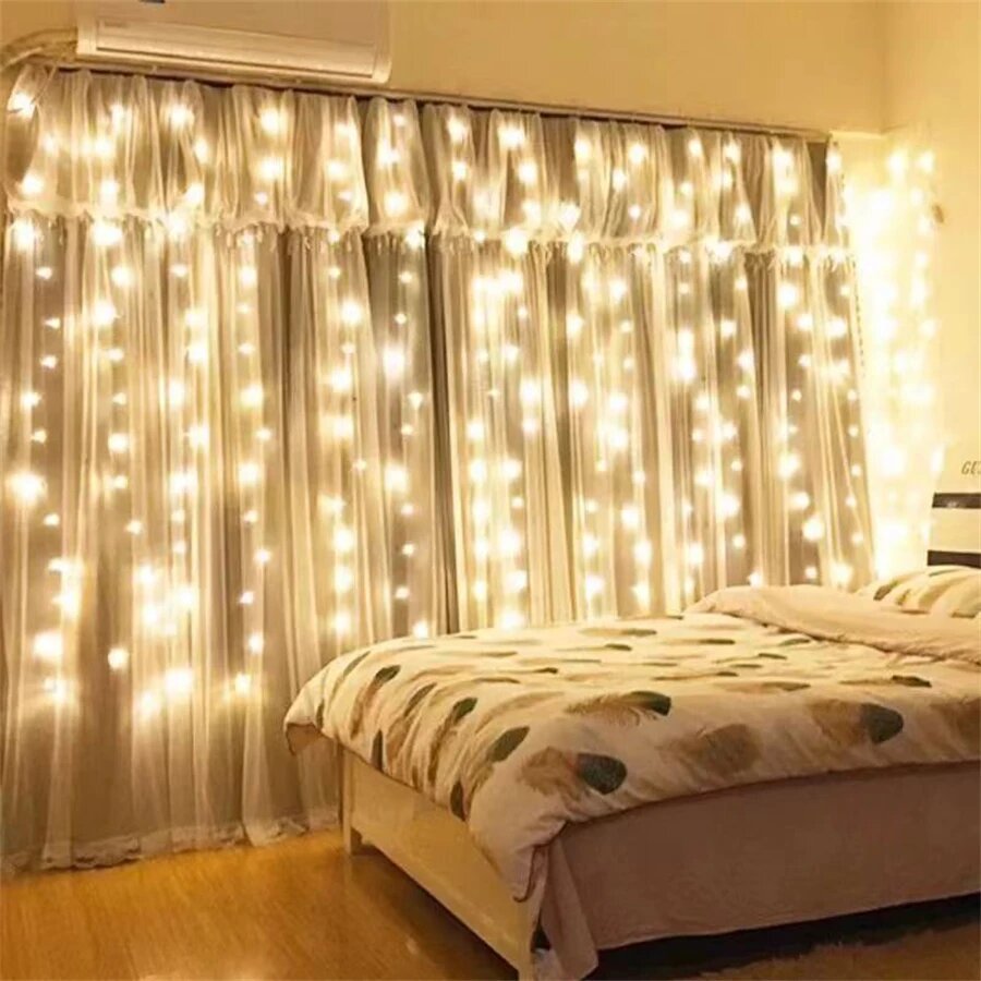 Светодиодные гирлянды-шторы PNMNON теплый белый 3x1 м 100 LED Warm, 3Mx3M 300LED