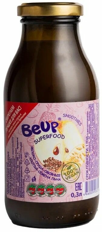 Смузи Be Up Яблоко-груша-овсянные хлопья-семена льна, 300 мл, 9 шт.