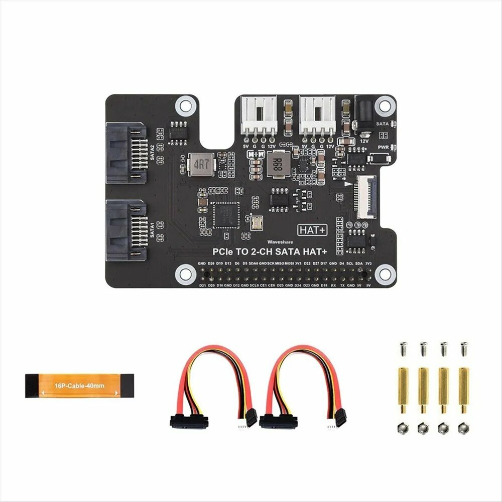 Для Raspberry Pi 5 Плата Расширения PCIe - SATA PCIe - 2-Канальная