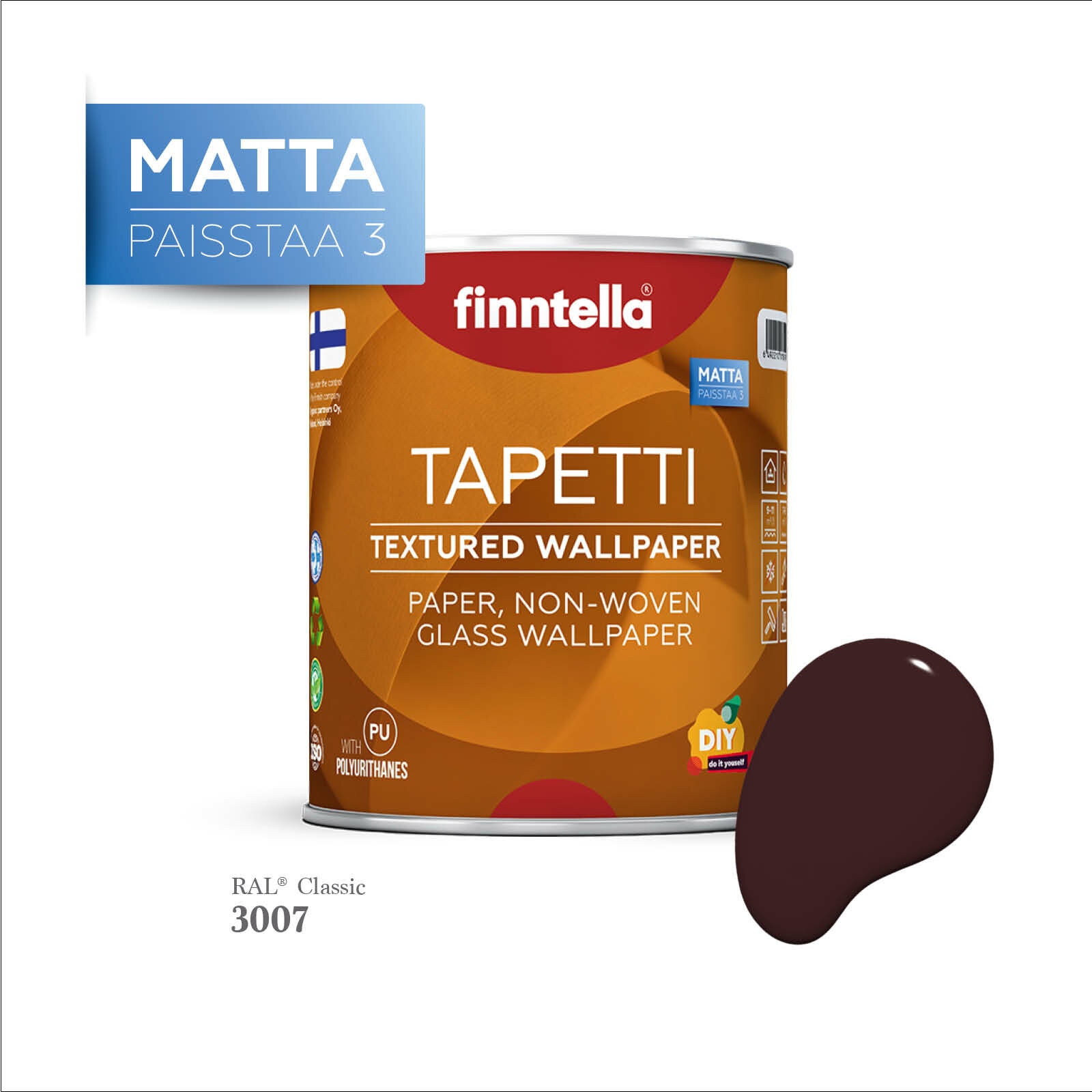 Матовая краска для обоев под окраску TAPETTI Matta FINNTELLA, Цвет RAL 3007 Черно-красный (Black red), 0,9л