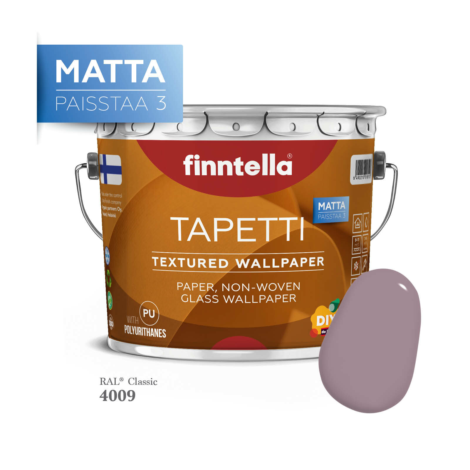 Матовая краска для обоев под окраску TAPETTI Matta FINNTELLA, Цвет RAL 4009 Сигнальный фиолетовый (Signal violet), 2,7л