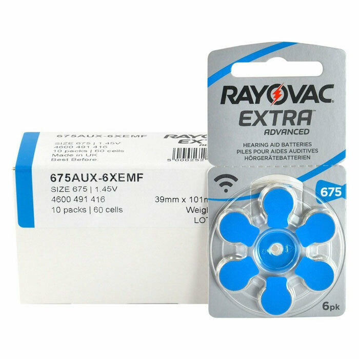 Батарейки Rayovac Extra 675 (PR44) для слуховых аппаратов, упаковка (60 батареек).