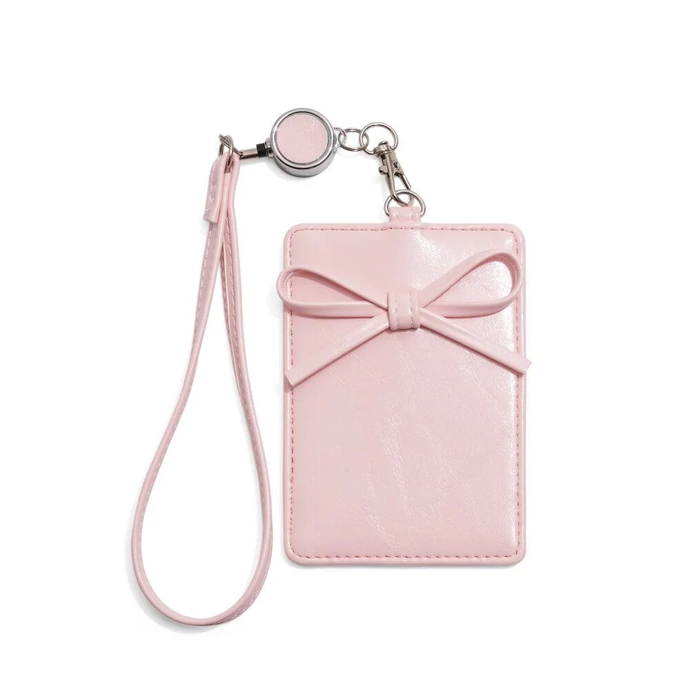 Держатель для карт из искусственной кожи с бантом Розовый, Light Pink