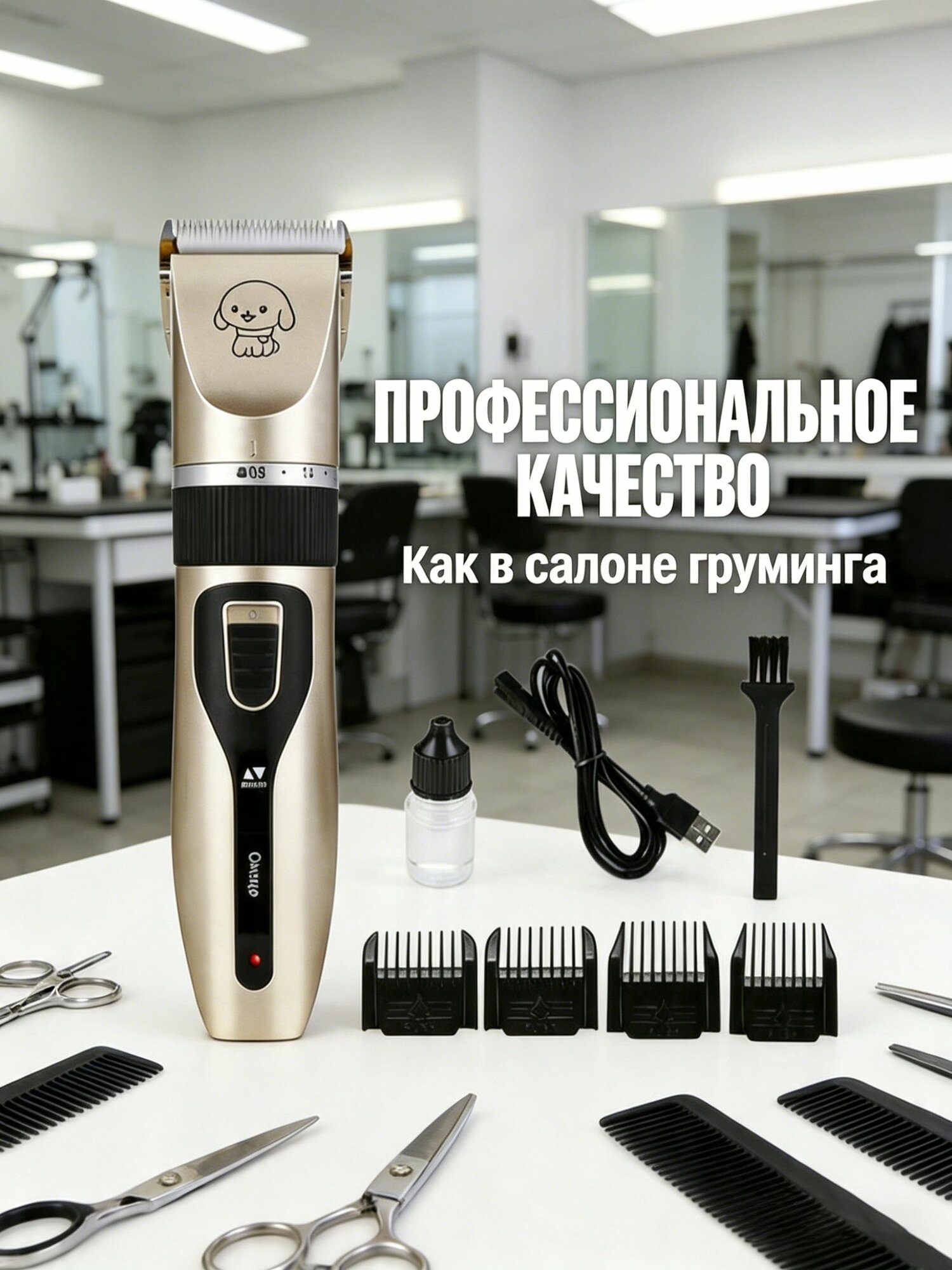 Машинка для стрижки собак и кошек, беспроводной триммер с 4 насадками