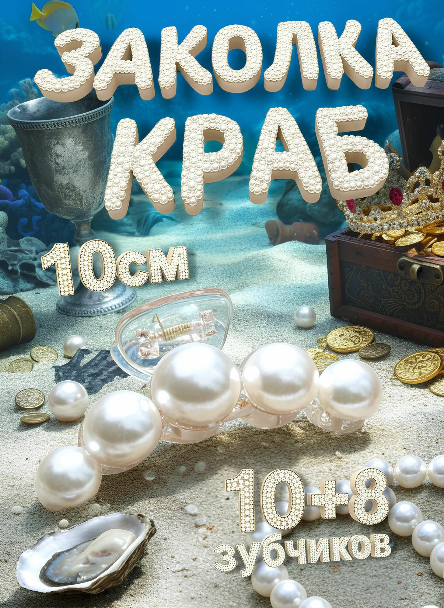 Краб для волос жемчужный/Заколка 12 см