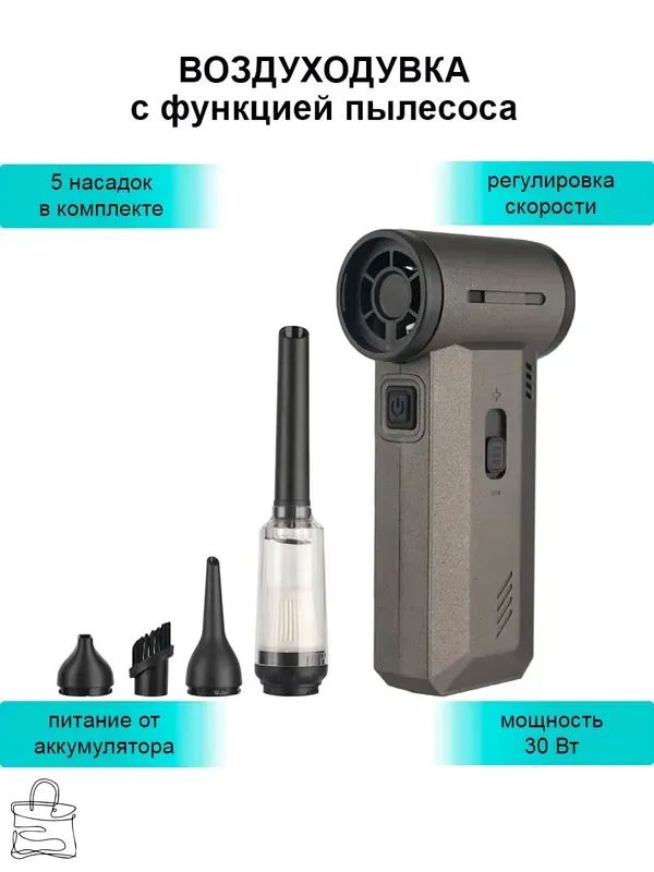 Пылесос ручной аккумуляторный, 5 насадок, регулировка скорости, 30 Вт, для дома и авто, мини пылесос