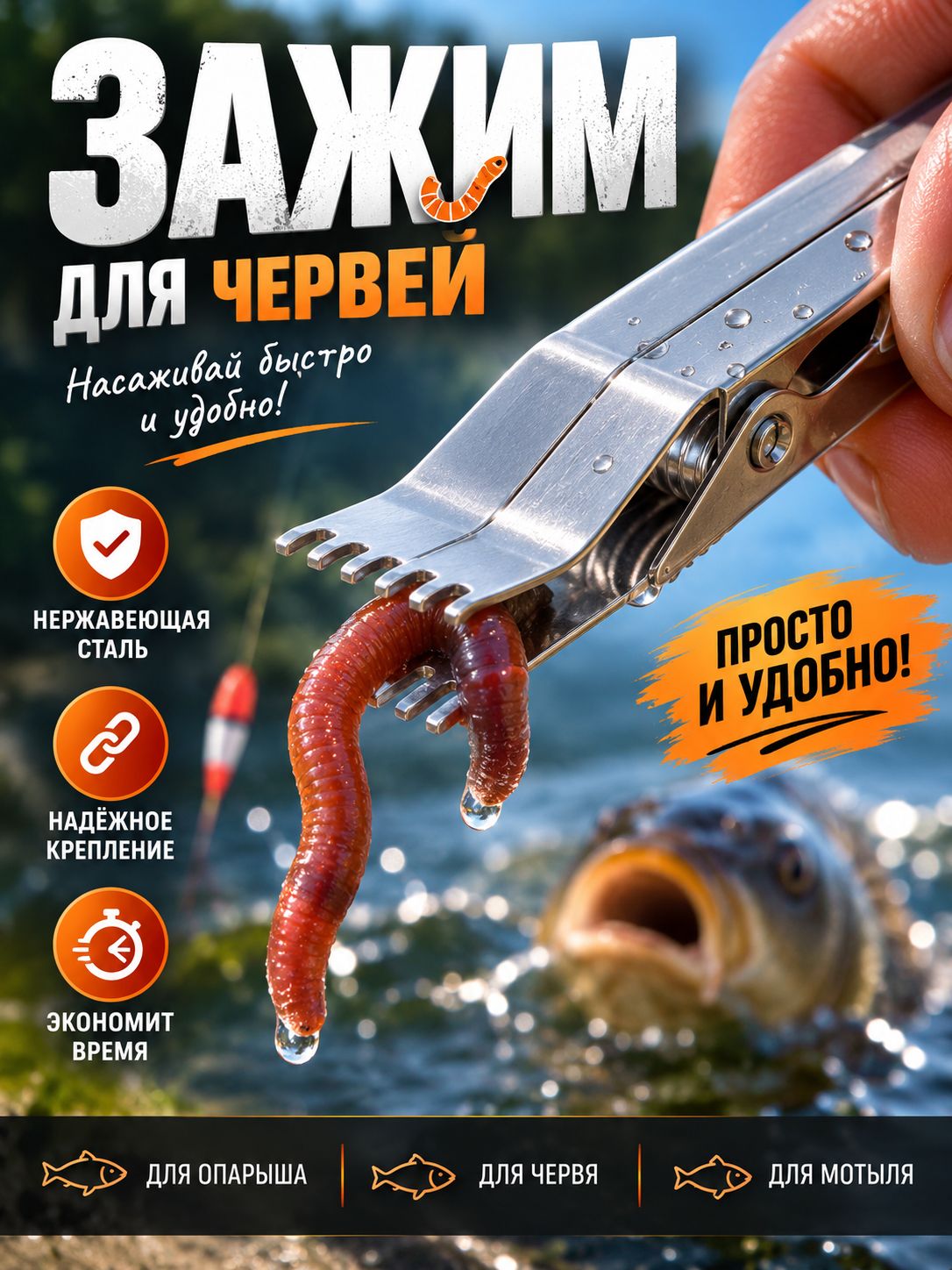 Зажим для червя рыболовный металлический / пучковяз для насаживания на крючок мотыля, наживок