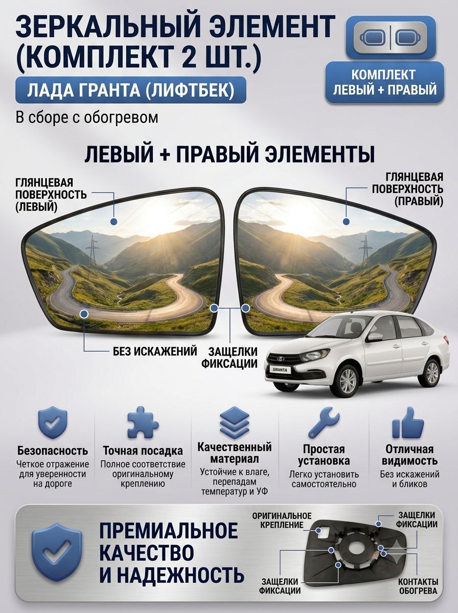 Комплект зеркальных элементов на ВАЗ Гранта с обогревом