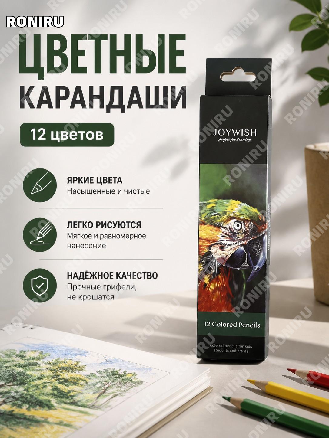 Цветные карандаши 12 цветов в бумажной коробке английская версия средняя комплектация для рисования