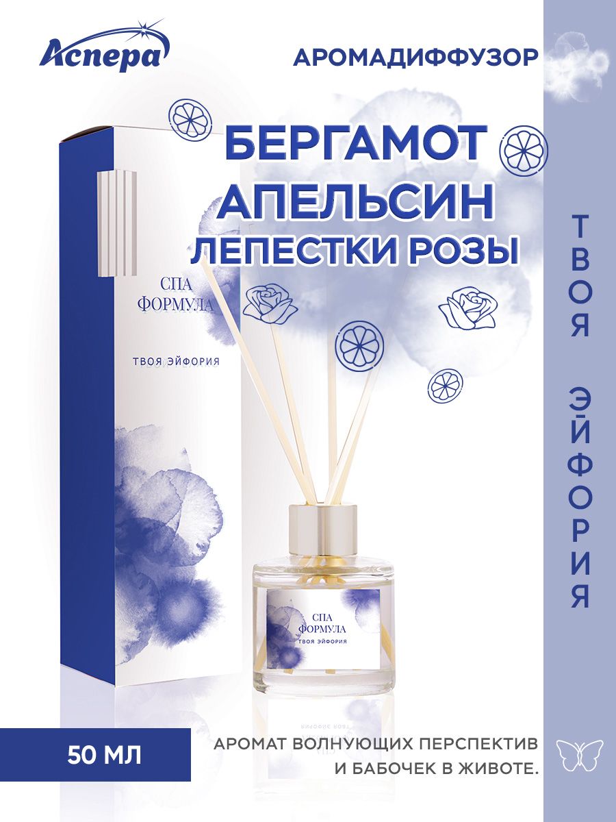 Ароматический диффузор для дома "Твоя эйфория" с бергамотом, апельсином, розой, 50 мл