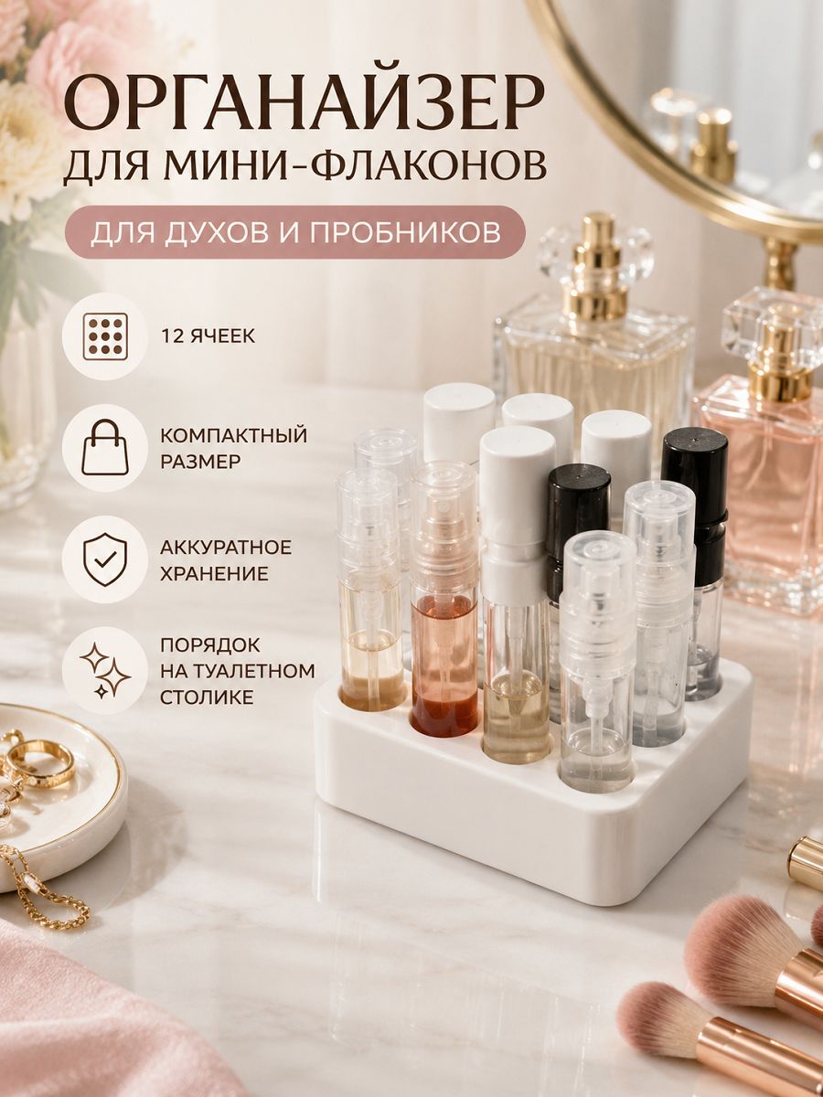 Органайзер для пробников духов и эфирных масел пластиковый 12 ячеек размер 6 см