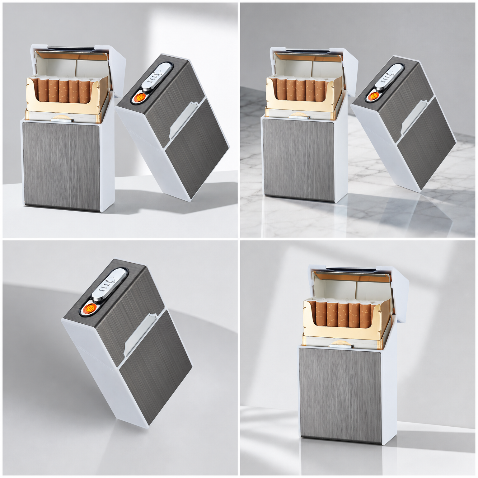 Портсигар металлический с USB зажигалкой, на магните, цвет серебро, 10х6х3 см, FatCat (Цвет товара: серебристый; Объем: 0.18 л)
