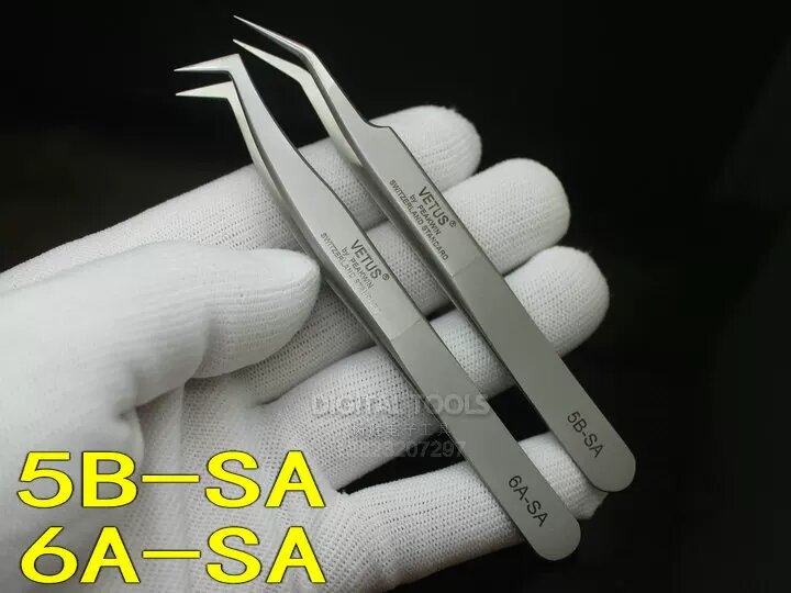 Набор пинцетов 5B-SA и 6A-SA, по одной штуке для точной работы с ресницами, инструмент салона